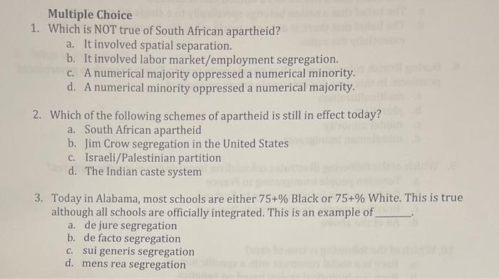 Solved Multiple Choice 1. Which is NOT true of South African | Chegg.com