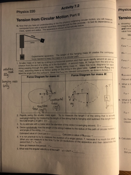 Activity 7.2 Physics Physics 220 Tension Tension from | Chegg.com