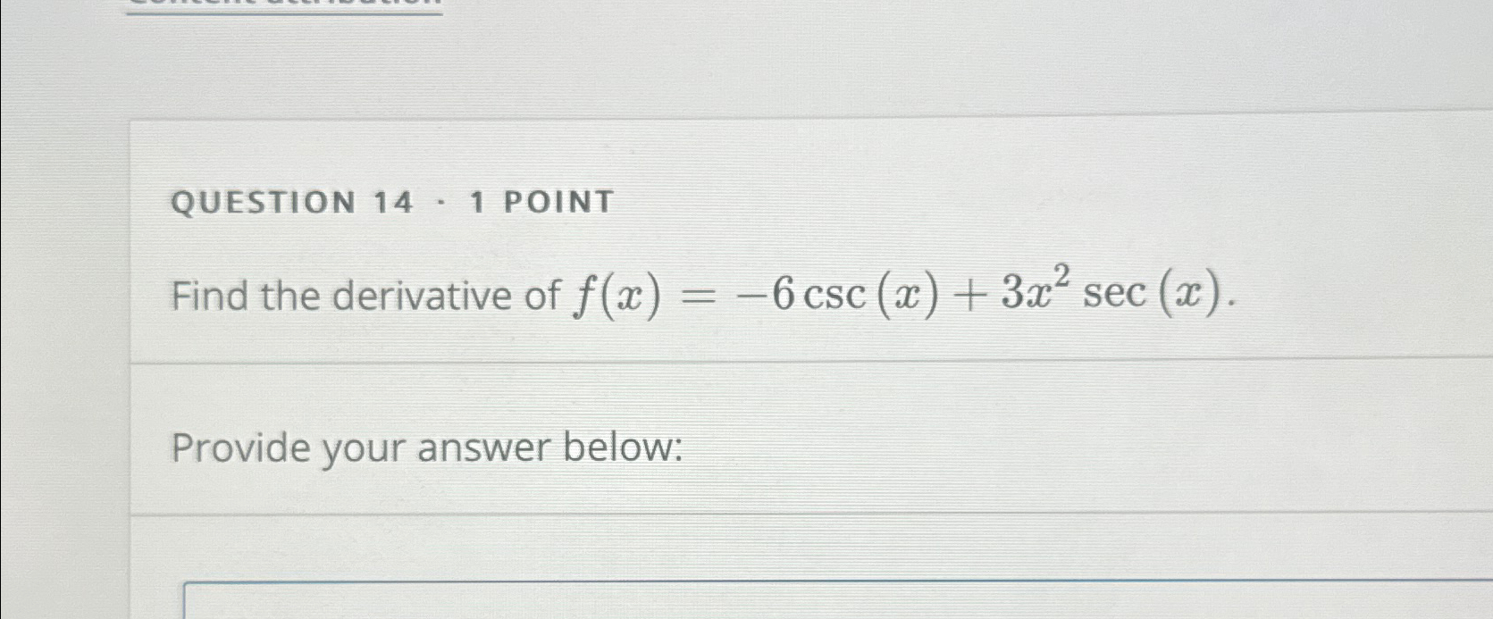 Solved QUESTION 14 - 1 ﻿POINTFind the derivative of | Chegg.com
