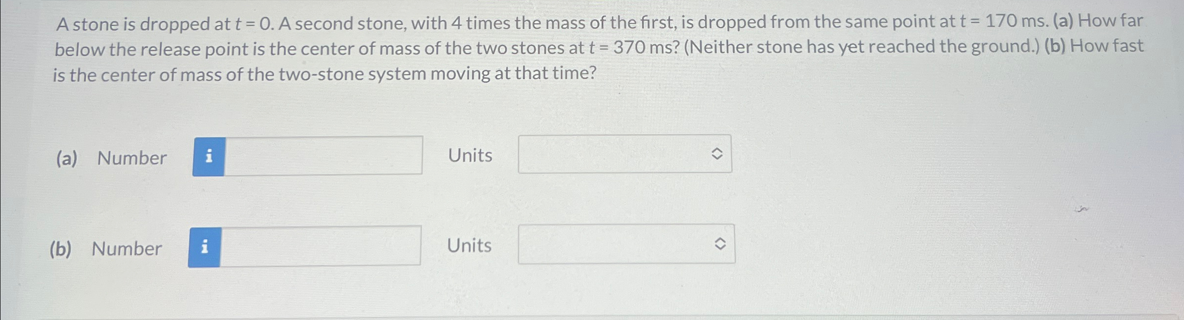 Solved A stone is dropped at t=0. ﻿A second stone, with 4 | Chegg.com