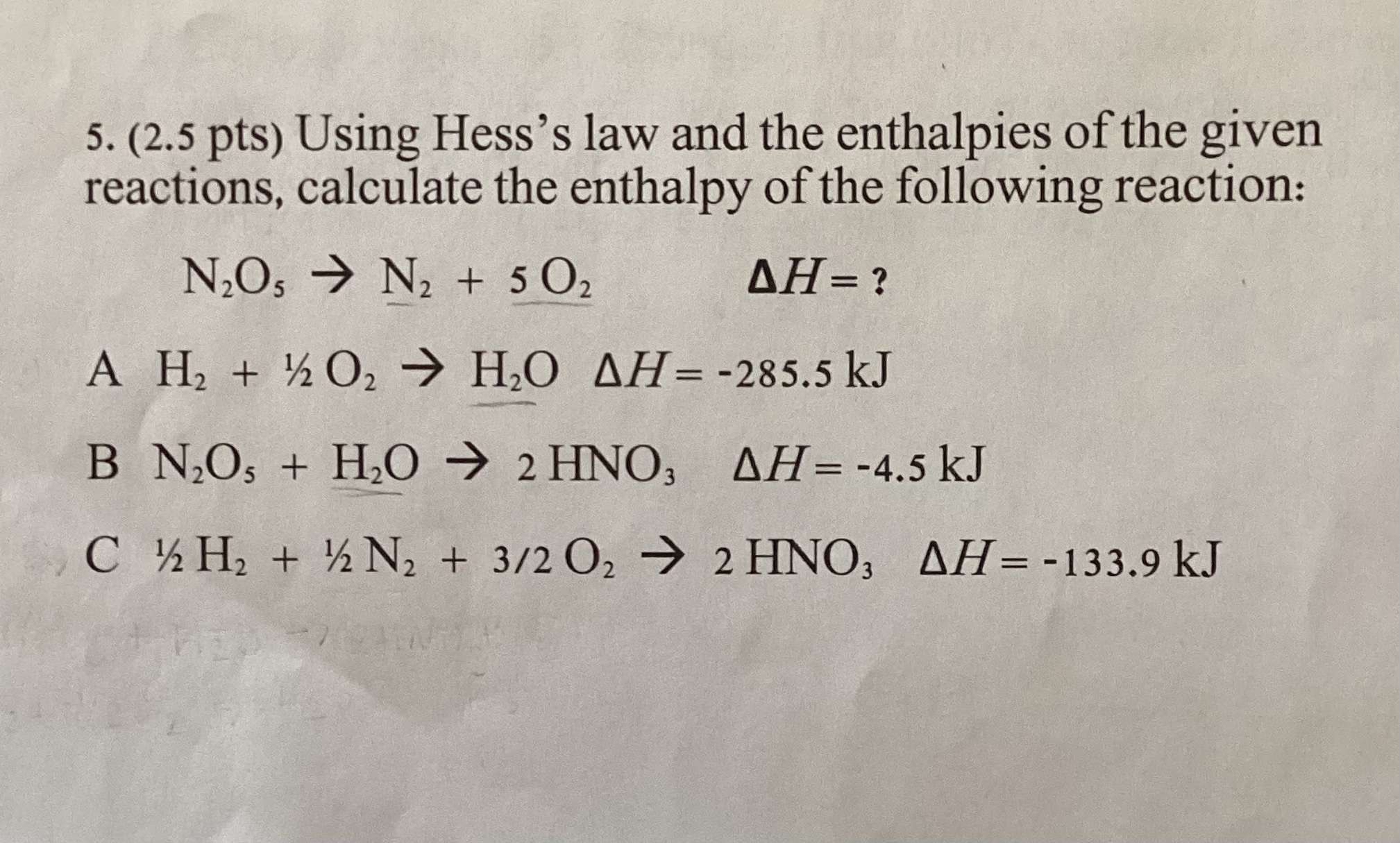 Solved (2.5 ﻿pts) ﻿Using Hess's law and the enthalpies of | Chegg.com