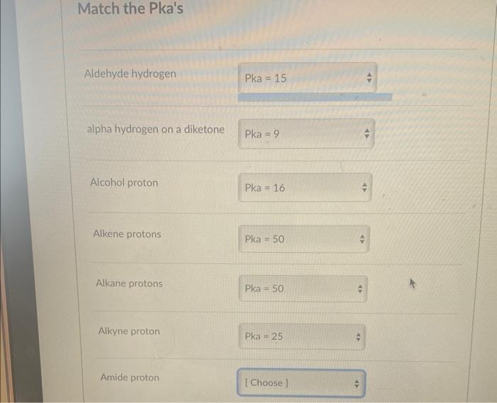 Match the Pka's Aldehyde hydrogen alpha hydrogen on a | Chegg.com