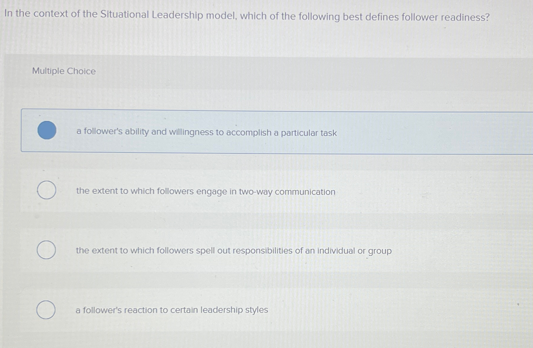Solved In the context of the Situational Leadership model, | Chegg.com