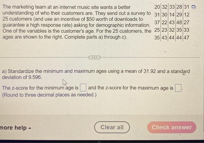 Solved standardize the minimum and maximum ages using a mean | Chegg.com