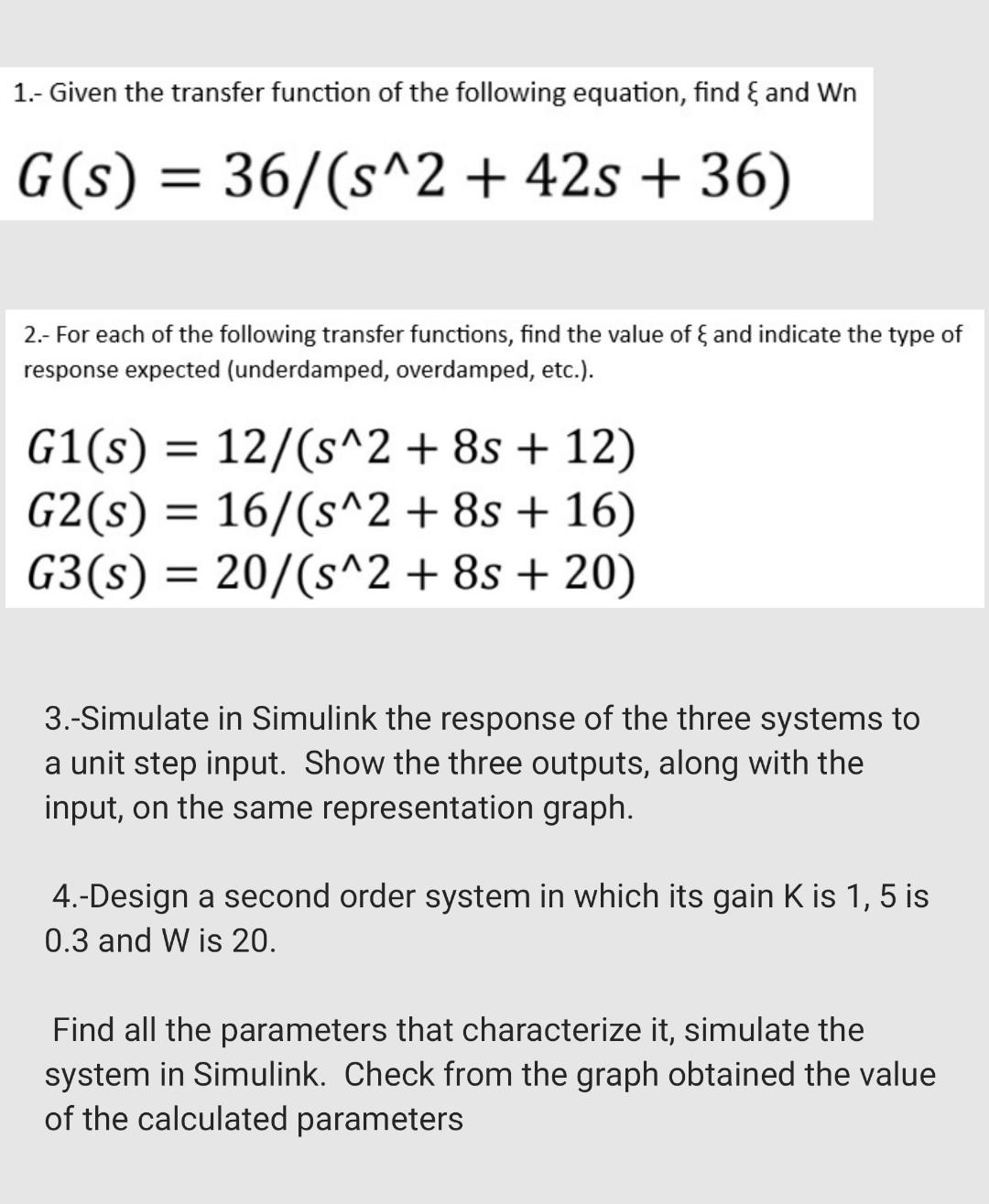 Solved 1.- Given the transfer function of the following | Chegg.com