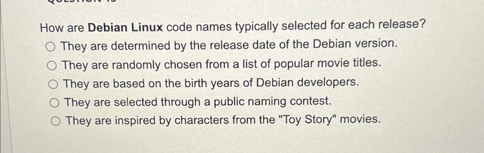 Solved How are Debian Linux code names typically selected | Chegg.com
