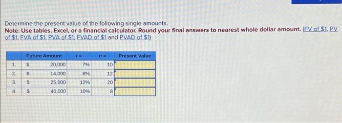 Solved Determine the present value of the following single | Chegg.com