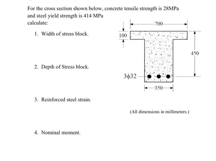 Solved For the cross section shown below, concrete tensile | Chegg.com