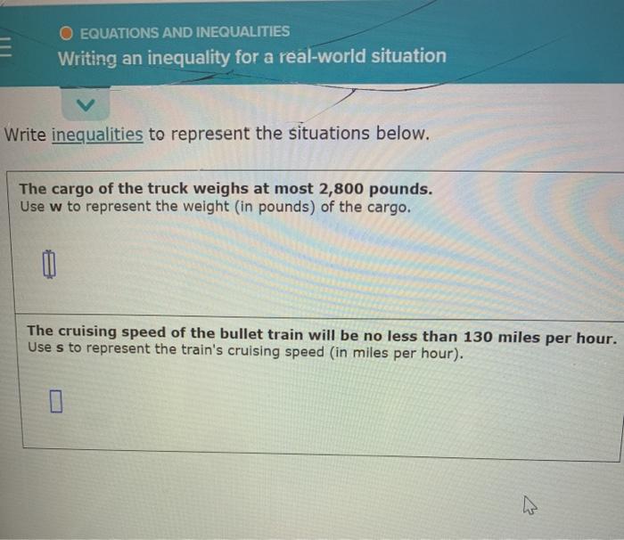 Solved O EQUATIONS AND INEQUALITIES Writing an inequality | Chegg.com