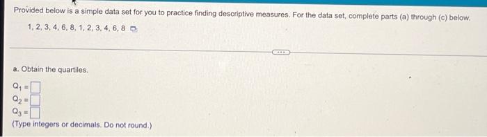 Solved Provided below is a simple data set for you to | Chegg.com
