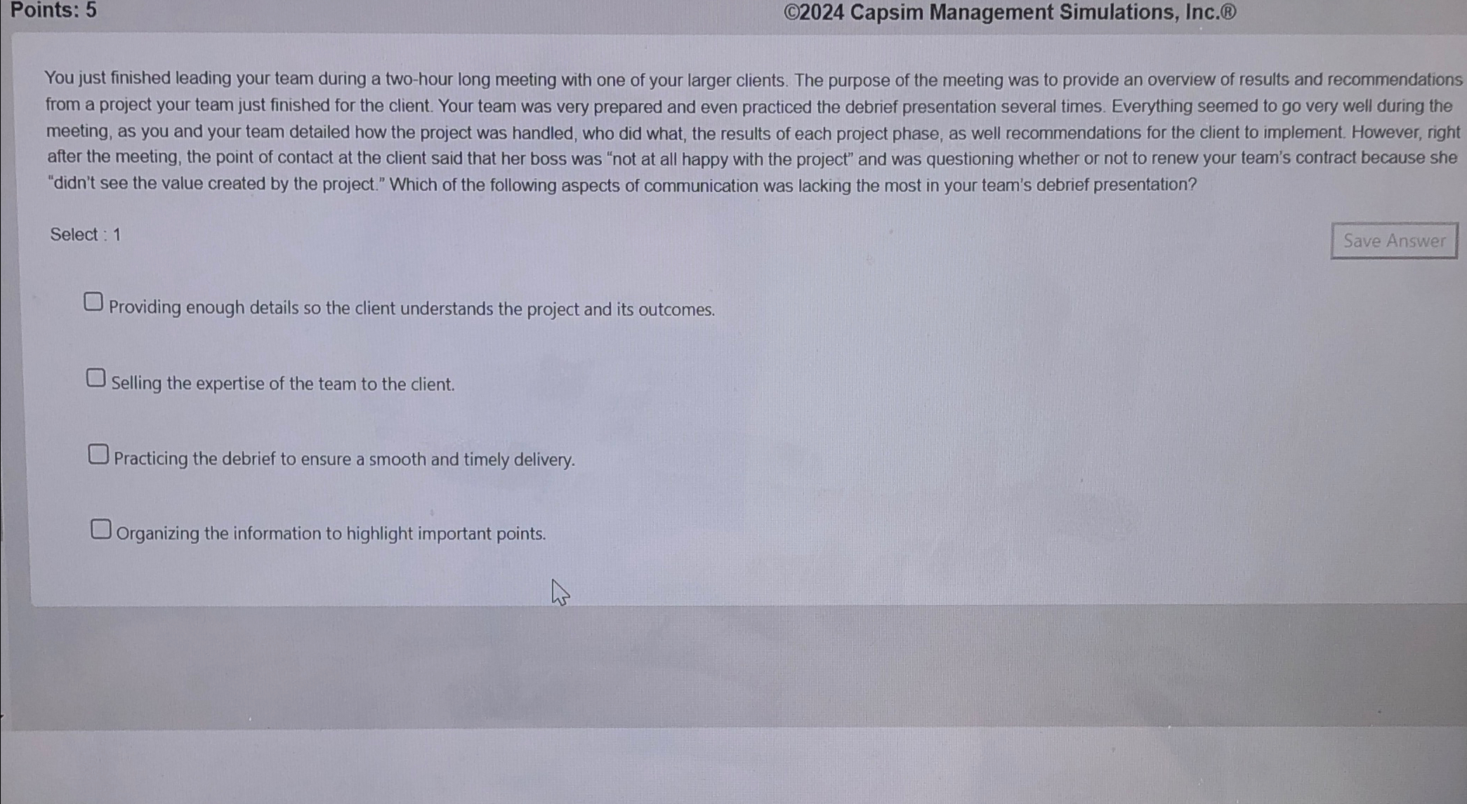 Solved Points: 5(C)2024 ﻿Capsim Management Simulations, | Chegg.com