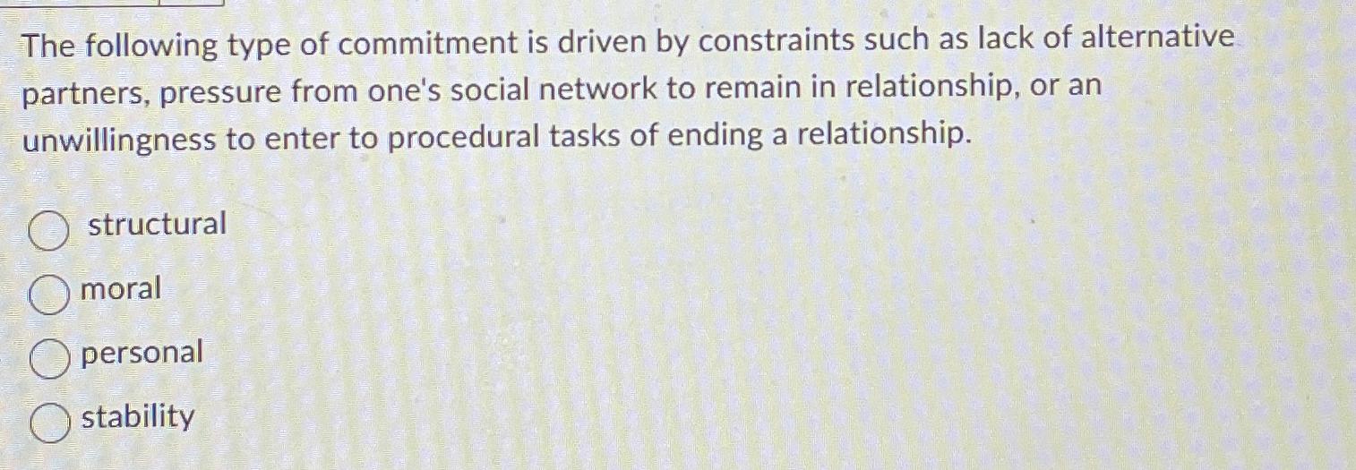 Solved The following type of commitment is driven by | Chegg.com