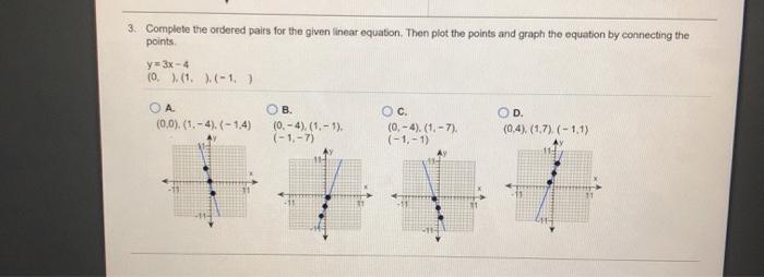 Solved 3. Complete the ordered pairs for the given linear | Chegg.com