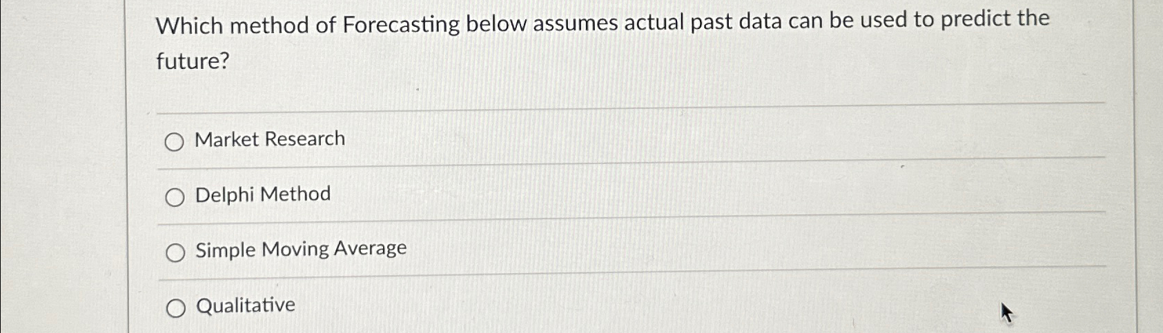 Solved Which method of Forecasting below assumes actual past | Chegg.com