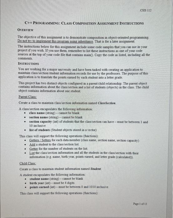 Solved Csts 112 OVERVIEW The objective of this assignment is | Chegg.com