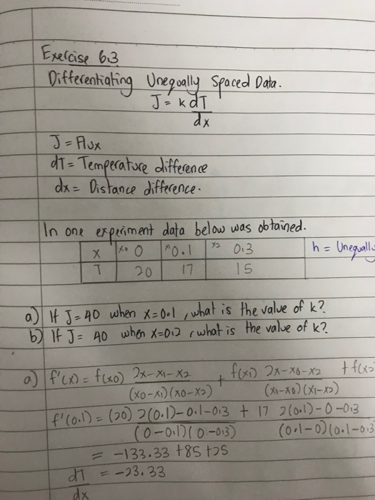 Solved Exercise 6.3 Differentiating Unequally spaced Data. | Chegg.com