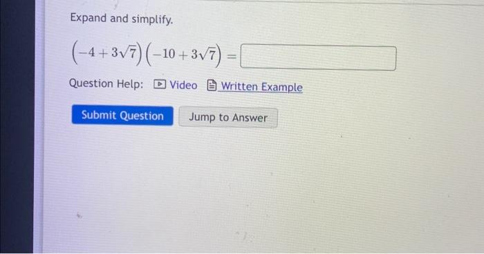 Solved Expand and simplify. (−4+37)(−10+37)= Question Help: | Chegg.com