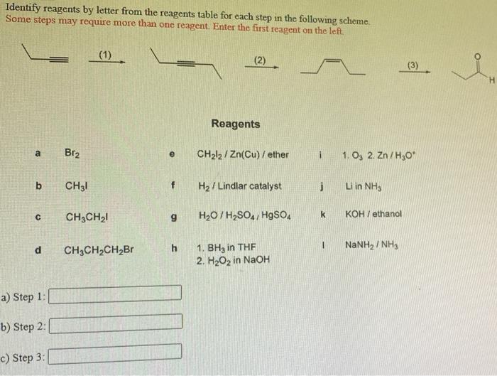 Solved Identify reagents by letter from the reagents table | Chegg.com