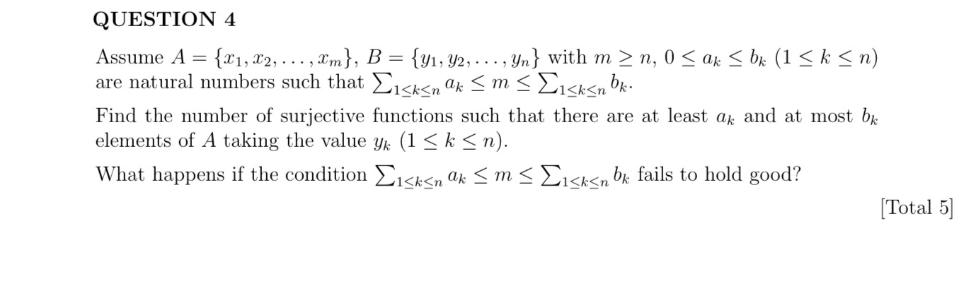 Solved QUESTION 4Assume A={x1,x2,dots,xm},B={y1,y2,dots,yn} | Chegg.com