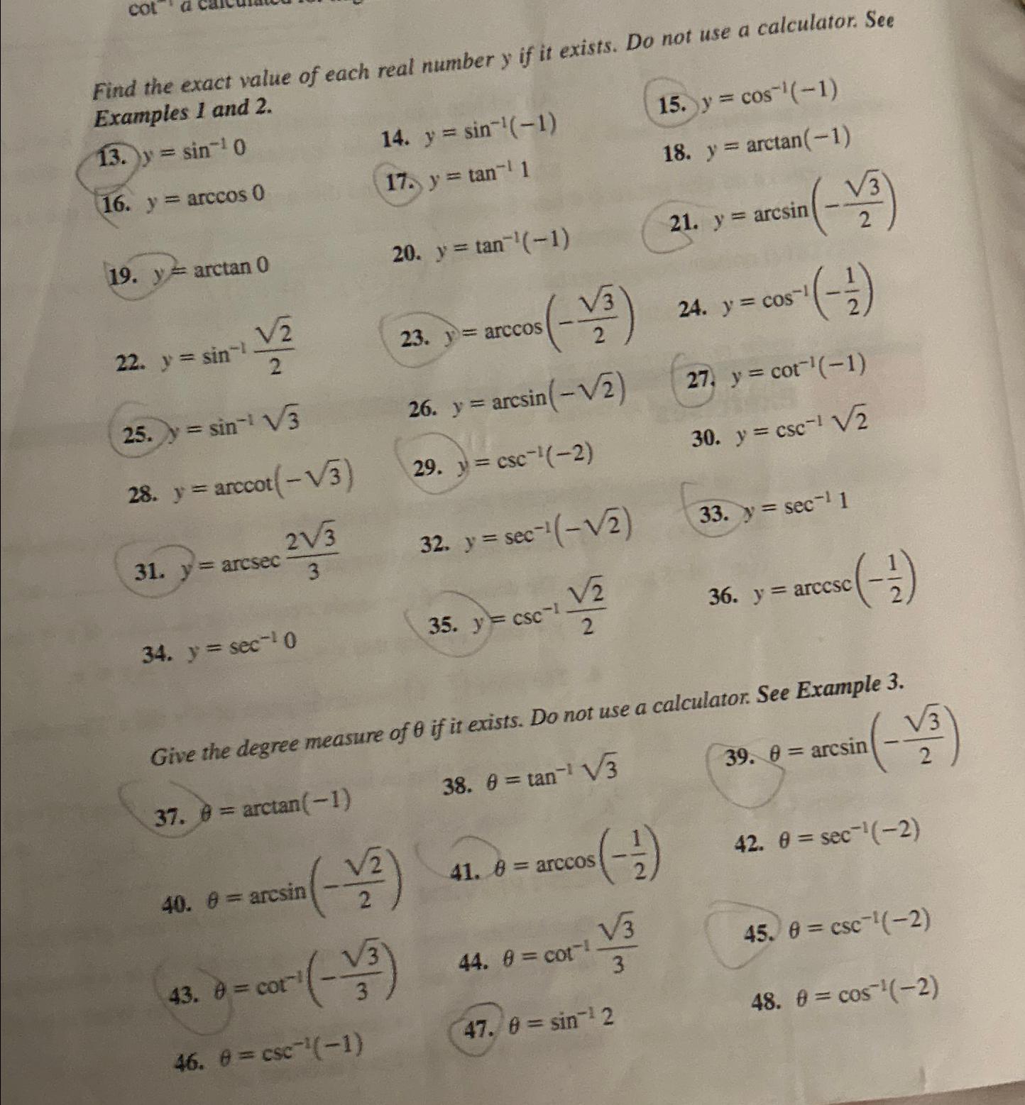 Solved Find the exact value of each real number y ﻿if it | Chegg.com