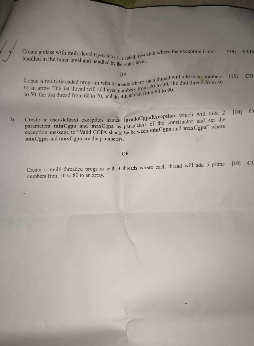 Solved Create a class with multi-level try-catch i.e,, | Chegg.com