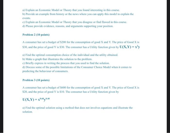 Solved a) Explain an Economic Model or Theory that you found | Chegg.com