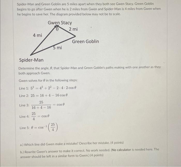 Solved Spider-Man and Green Goblin are 5 miles apart when | Chegg.com