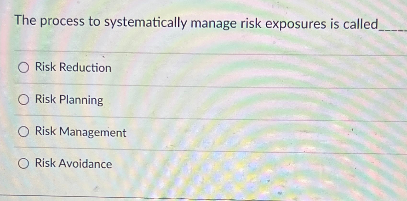 Solved The process to systematically manage risk exposures | Chegg.com