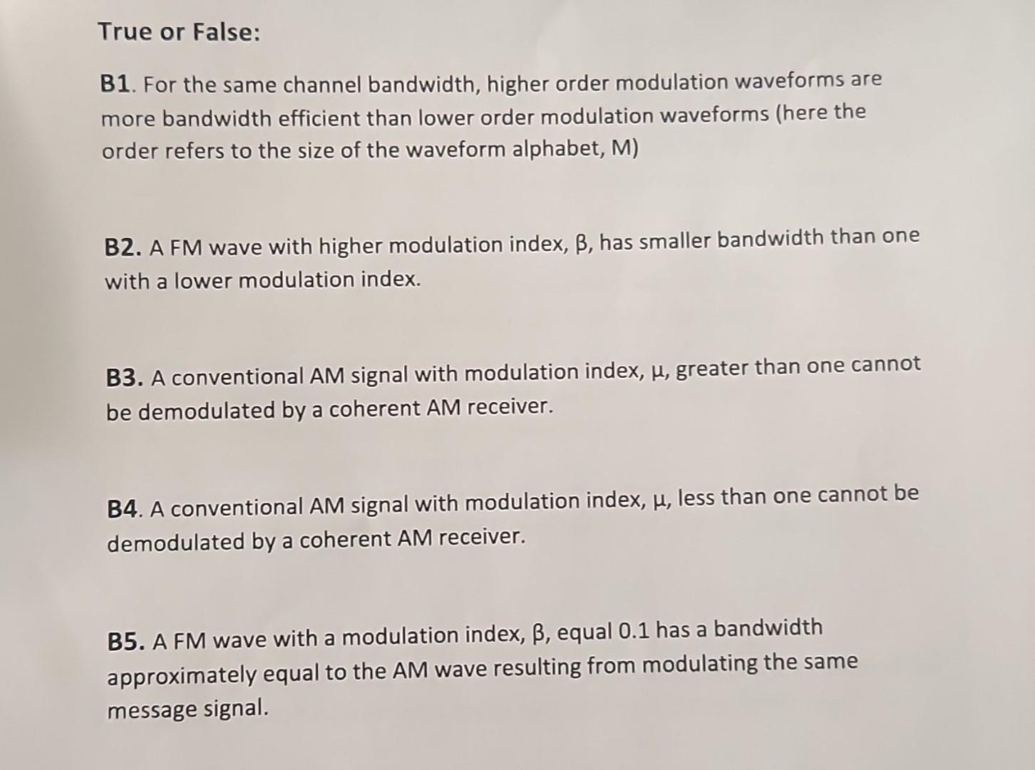 Solved B1. For the same channel bandwidth, higher order | Chegg.com