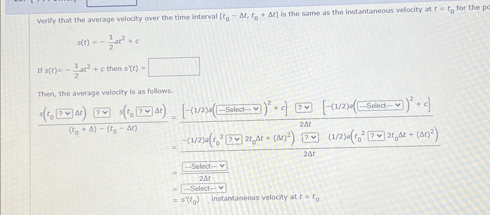 Solved Verify that the average velocity over the time | Chegg.com