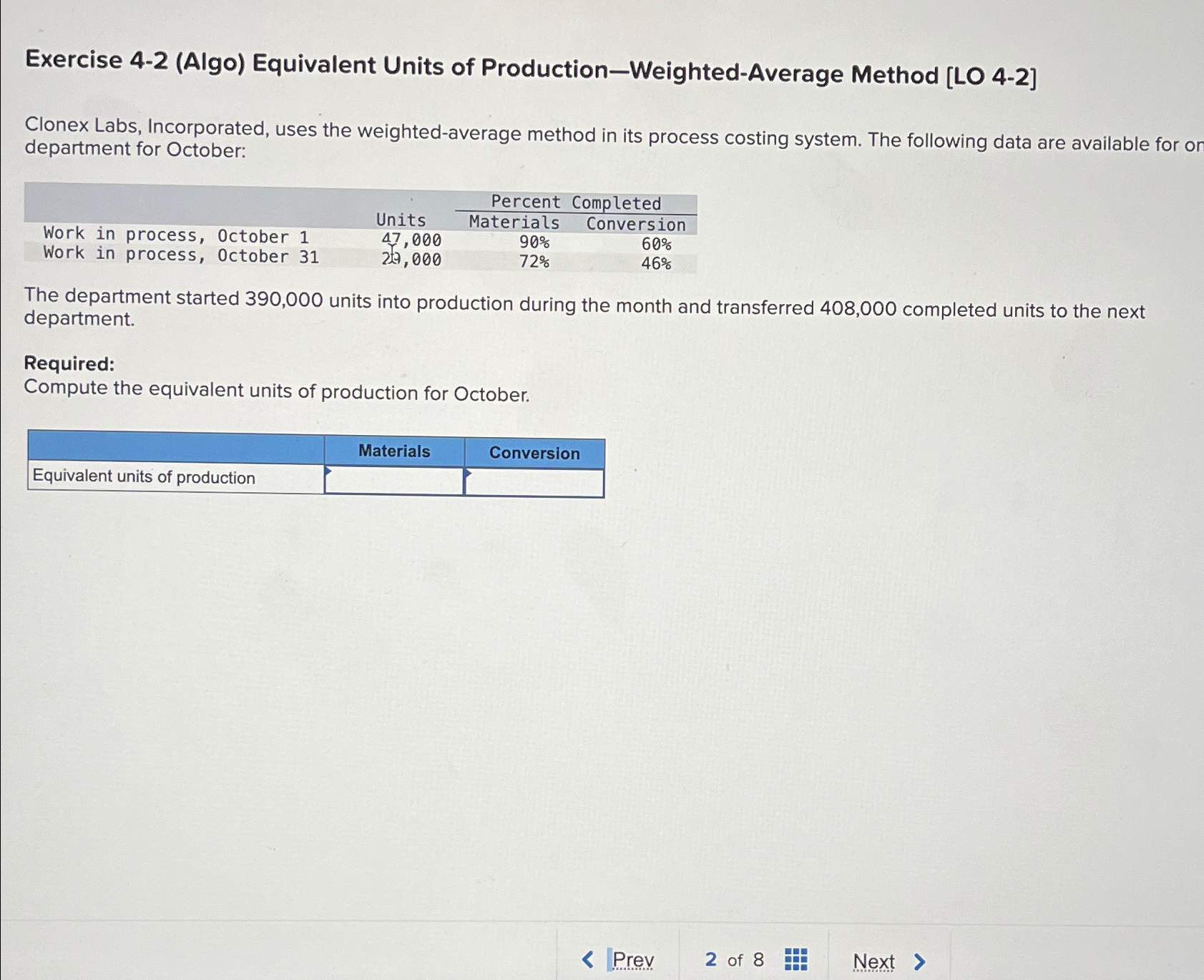 Solved Exercise 4-2 (Algo) ﻿Equivalent Units of | Chegg.com