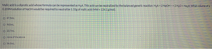 Solved Malic acid is a diprotic acid whose formula can be | Chegg.com