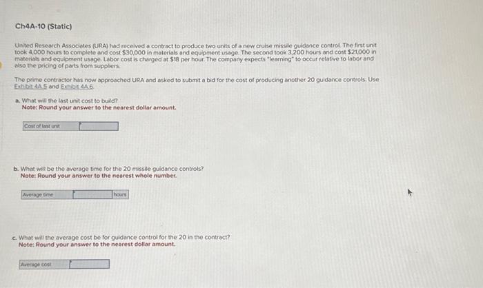 Exhibit 4A.S - Improvement Curves: Table of Unit | Chegg.com