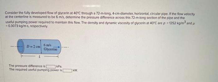 Solved Consider the fully developed flow of glycerin at 40°C | Chegg.com