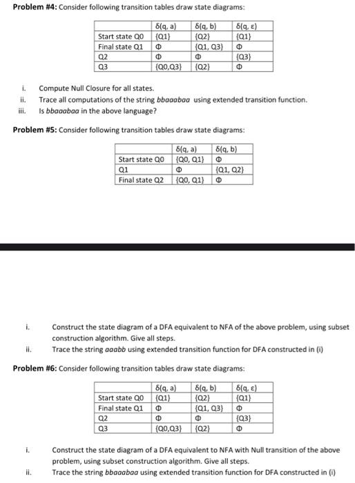 Solved Problem \#4: Consider following transition tables | Chegg.com
