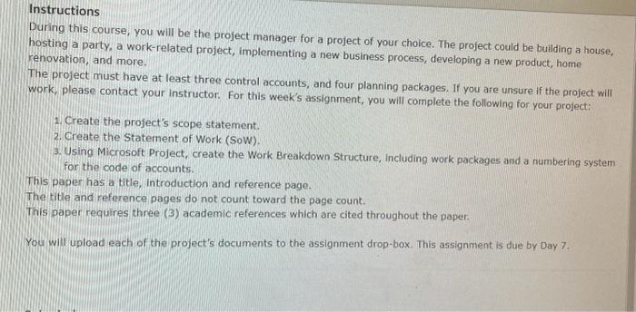 Solved Instructions During this course, you will be the | Chegg.com