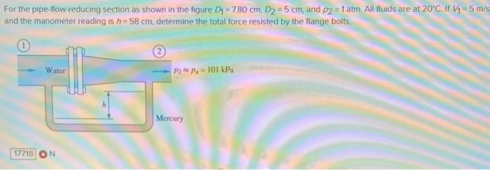 Solved For the pipe-flow-reducing section as shown in the | Chegg.com