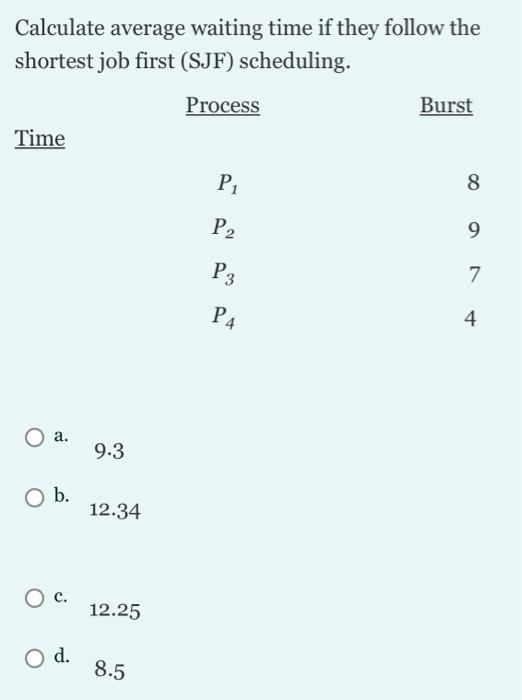 Solved Calculate average waiting time if they follow the | Chegg.com