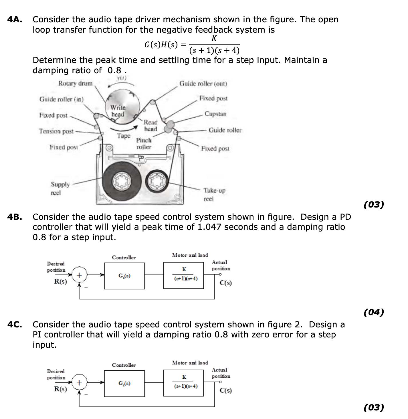 Solved 4A. ﻿Consider the audio tape driver mechanism shown | Chegg.com