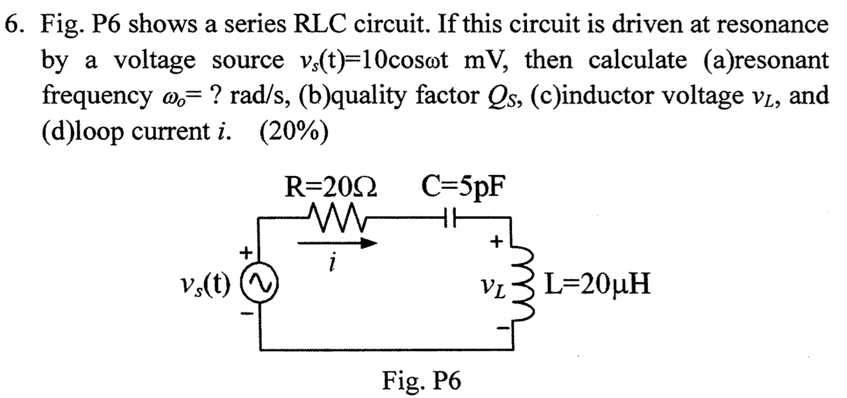 Solved Fig. P6 ﻿shows a series RLC circuit. If this circuit | Chegg.com