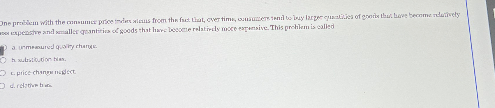 Solved Dne problem with the consumer price index stems from | Chegg.com