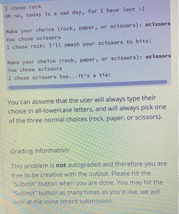 Solved Rock, Paper, Scissors Rock, paper, scissors is a | Chegg.com