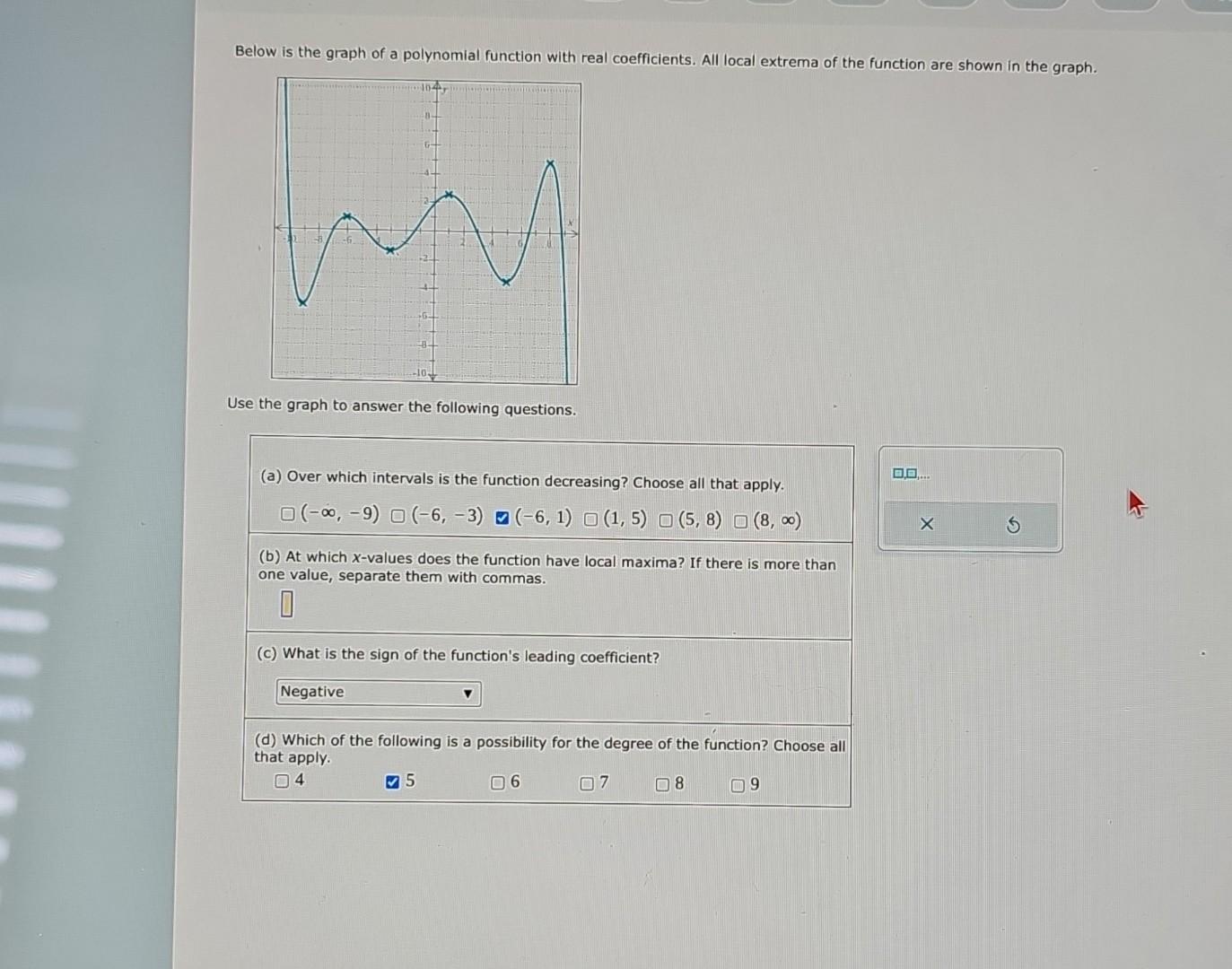 Solved Below is the graph of a polynomial function with real | Chegg.com