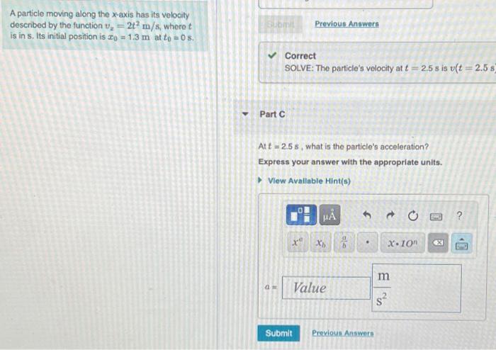 Solved A particle moving along the x-axis has its velocity | Chegg.com