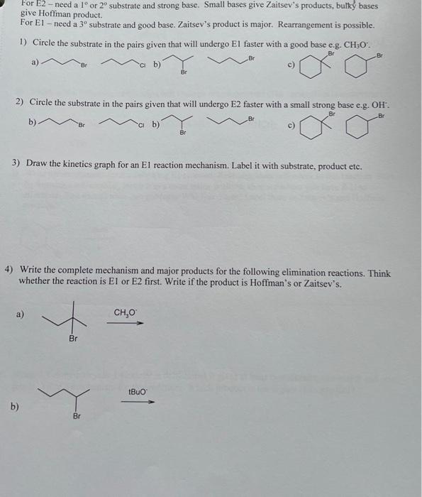 Solved For E2 - need a 1∘ or 2∘ substrate and strong base. | Chegg.com
