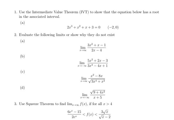 Solved 1. Use the Intermediate Value Theorem (IVT) to show | Chegg.com