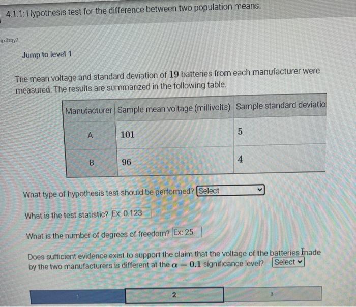 Solved 4.1.1: Hypothesis test for the difference between two | Chegg.com