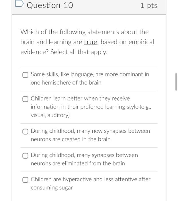 Solved Question 10 1 pts Which of the following statements | Chegg.com
