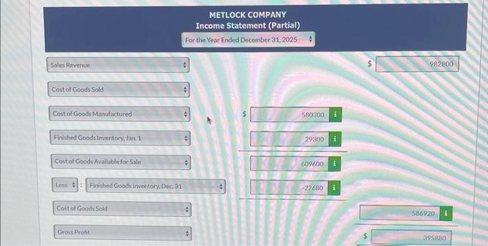 Solved The following information is available for Metlock | Chegg.com