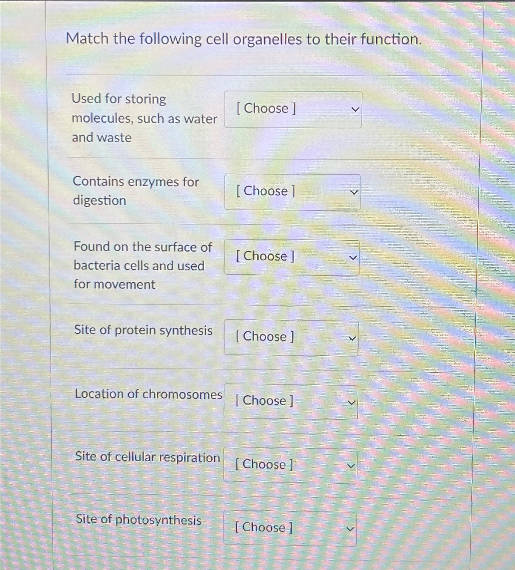 Solved Match the following cell organelles to their | Chegg.com